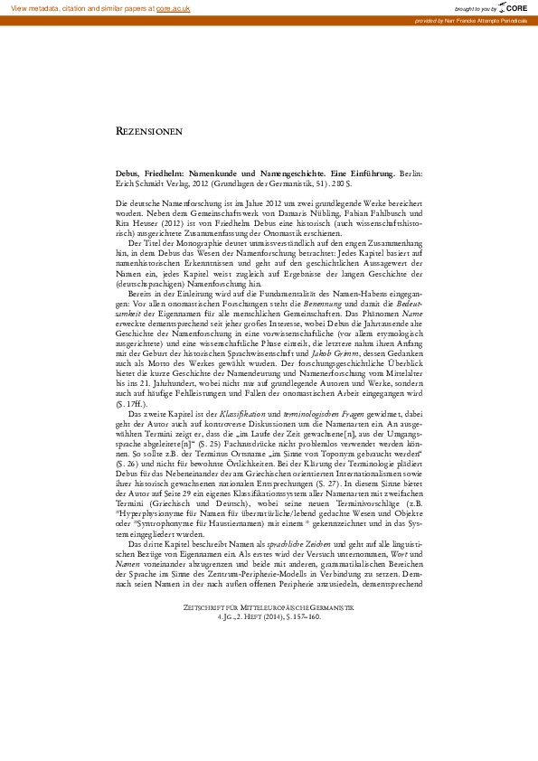(PDF) Debus, Friedhelm: Namenkunde und Namengeschichte. Eine Einführung