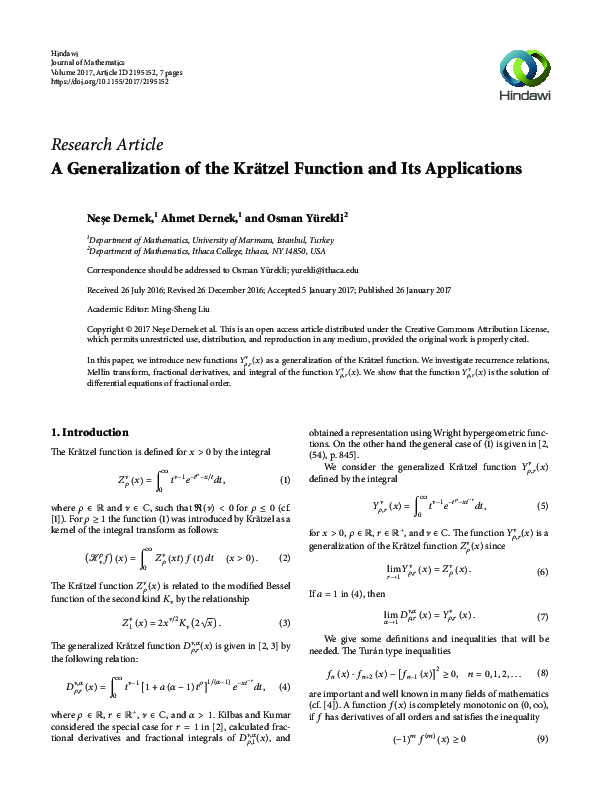 (PDF) A Generalization of the Krätzel Function and Its Applications