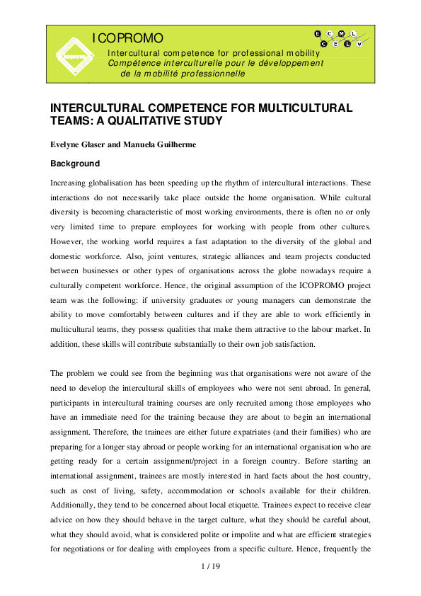 (PDF) Intercultural Competence for Multicultural Teams: A Qualitative Study