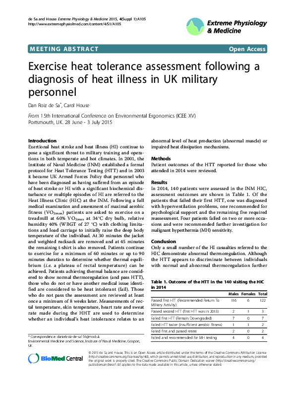 (PDF) Exercise heat tolerance assessment following a diagnosis of heat ...