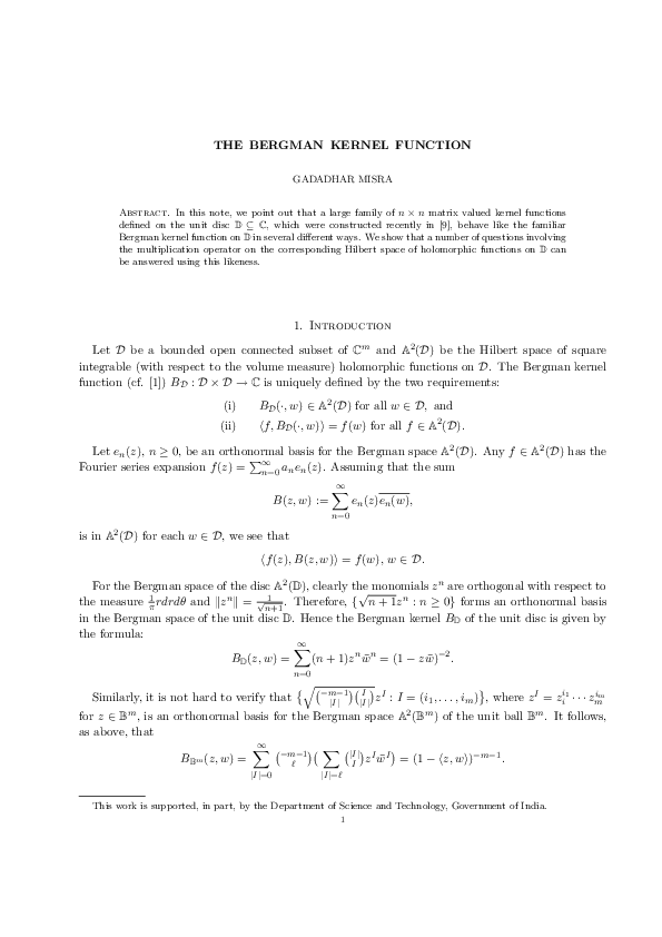 (PDF) The Bergman kernel function