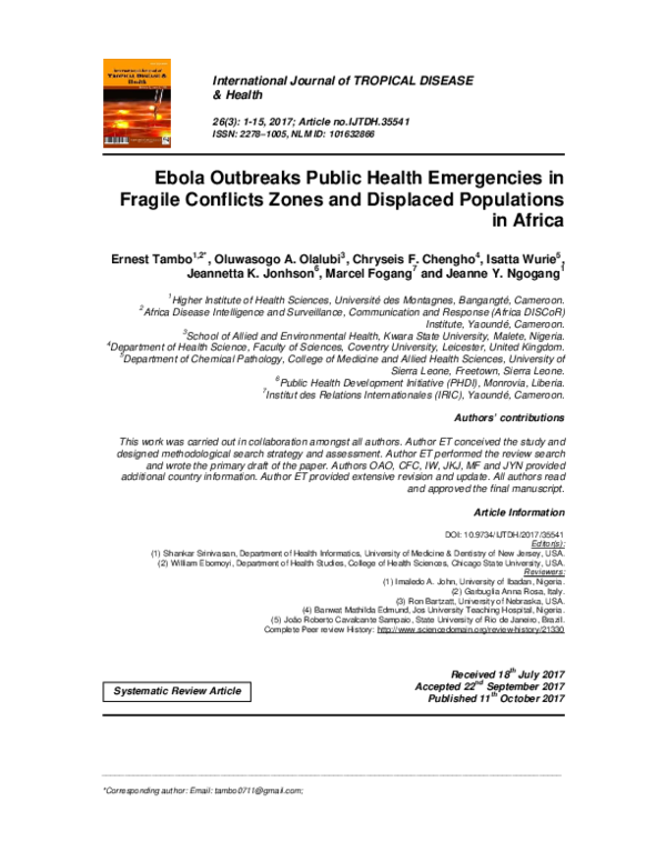 (PDF) Ebola Outbreaks Public Health Emergencies in Fragile Conflicts Zones and Displaced ...