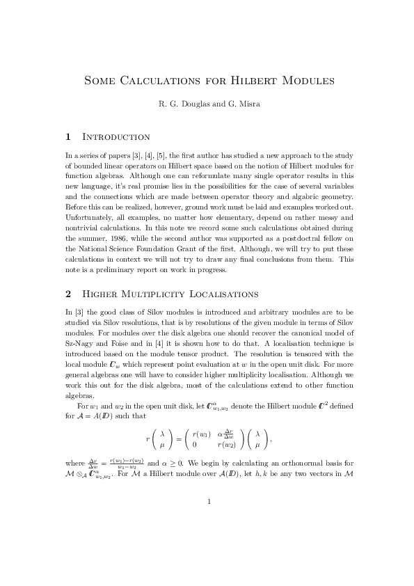Pdf Some Calculations For Hilbert Modules