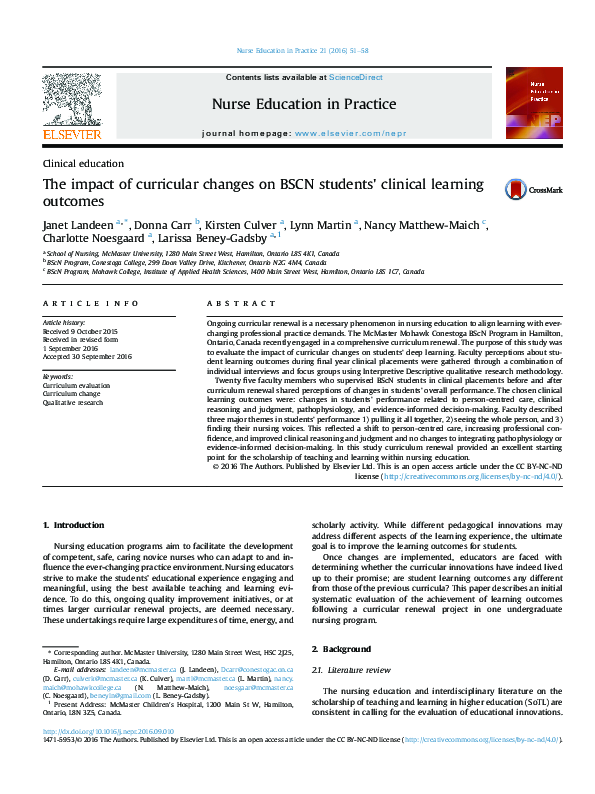 (PDF) The impact of curricular changes on BSCN students' clinical ...