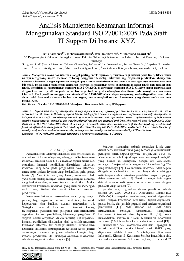(PDF) Analisis Manajemen Keamanan Informasi Menggunakan Standard ISO 27001:2005 Pada Staff IT ...