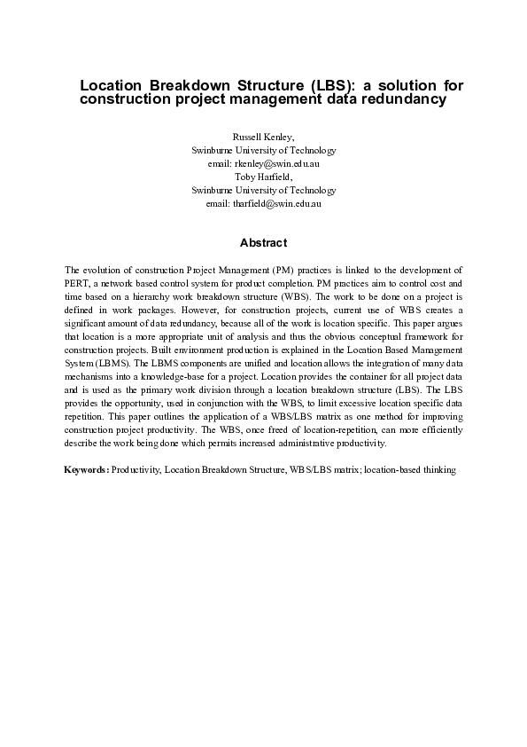 (PDF) Location Breakdown Structure (LBS): a solution for construction ...