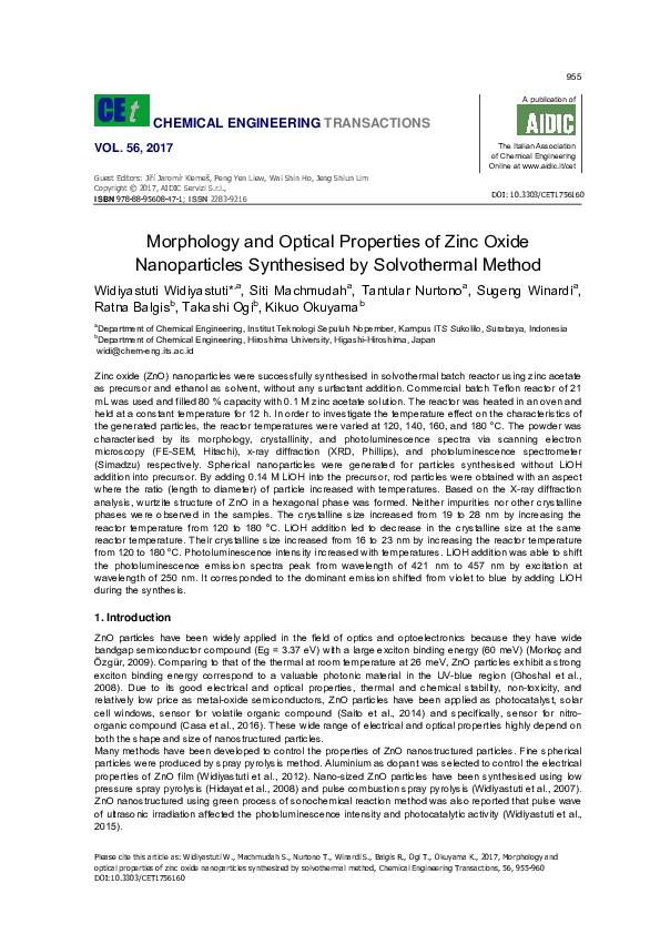 (PDF) Morphology and Optical Properties of Zinc Oxide Nanoparticles ...
