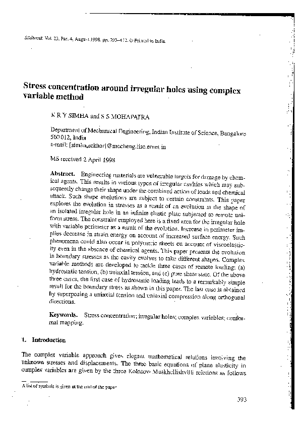 (PDF) Stress concentration around irregular holes using complex variable method
