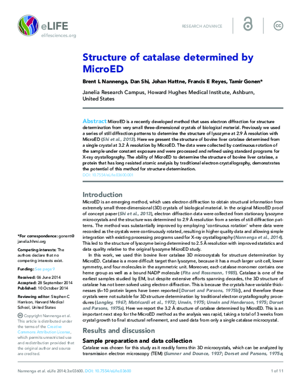 (PDF) Structure of catalase determined by MicroED