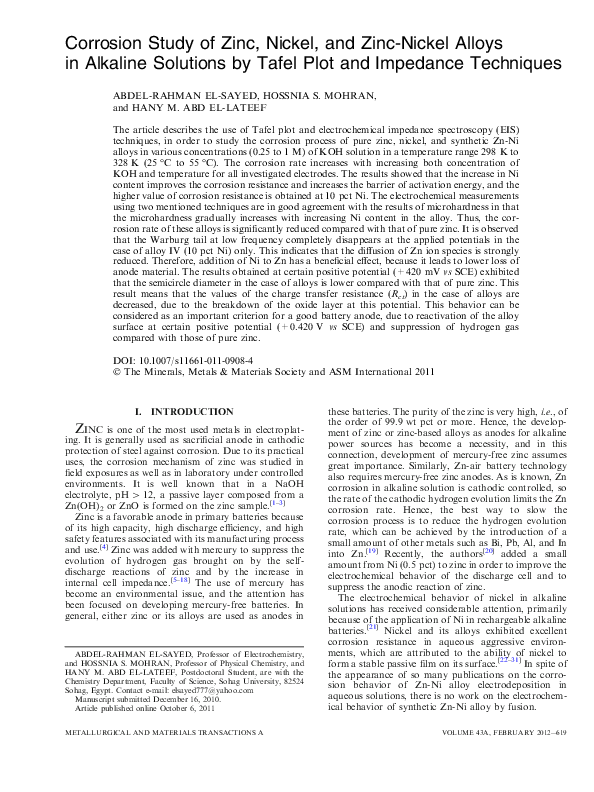 (PDF) Corrosion Study of Zinc, Nickel, and Zinc-Nickel Alloys in ...