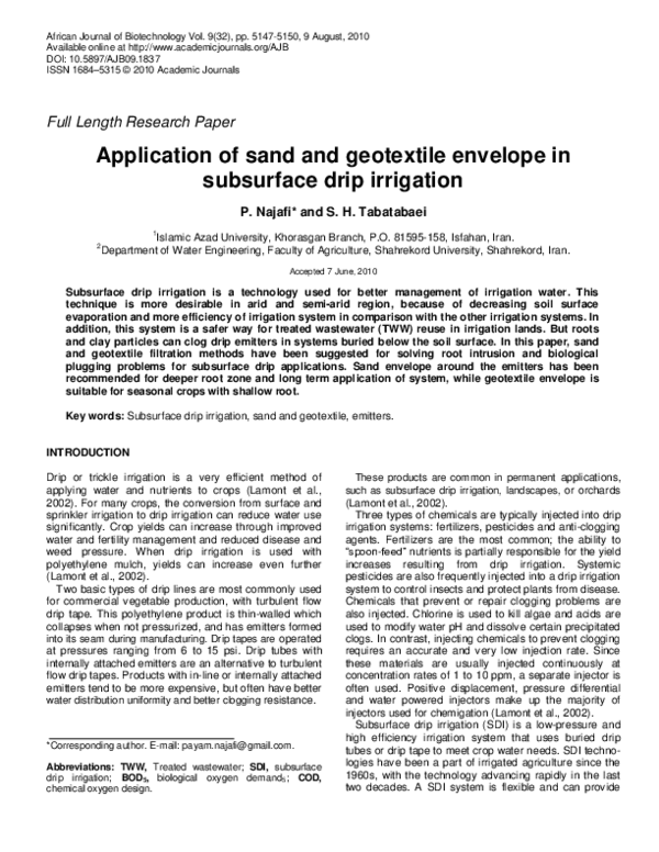 (PDF) Application of Sand and Geotextile Envelope in Subsurface Drip ...