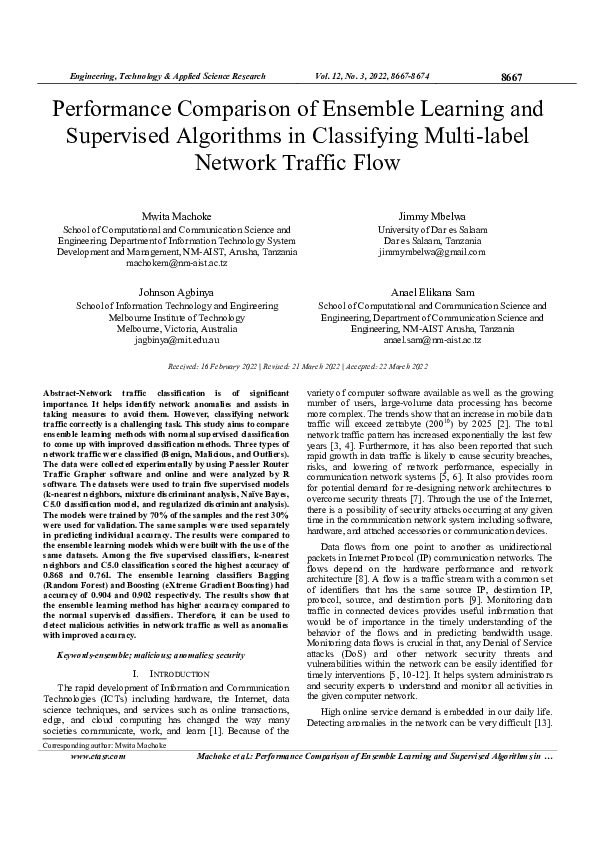 Pdf Performance Comparison Of Ensemble Learning And Supervised Algorithms In Classifying Multi