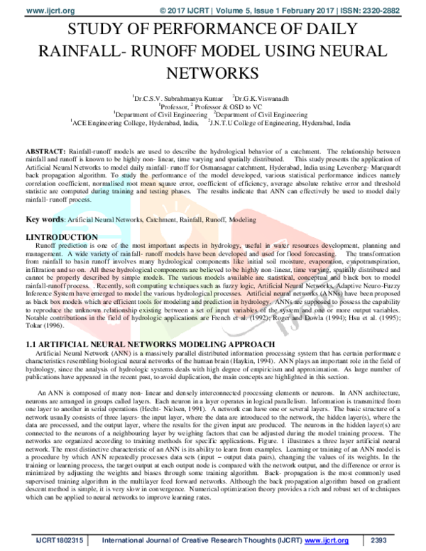 (PDF) Study of Performance of Daily Rainfall- Runoff Model Using Neural Networks | KasiViswanadh ...