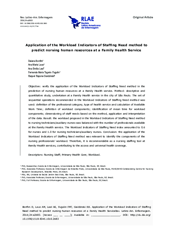 Pdf Application Of The Workload Indicators Of Staffing Need Method To Predict Nursing Human