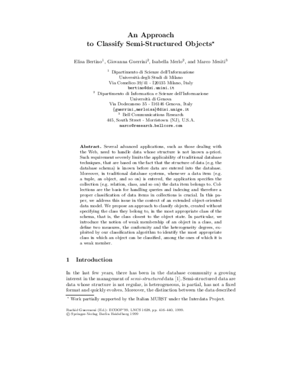 (PDF) An Approach to Classify Semi-Structured Objects