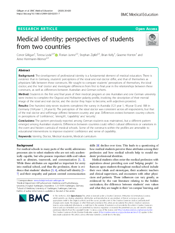 (PDF) Medical identity; perspectives of students from two countries