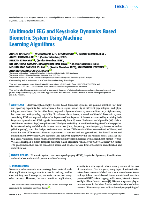 (PDF) Multimodal EEG and Keystroke Dynamics Based Biometric System Using Machine Learning Algorithms