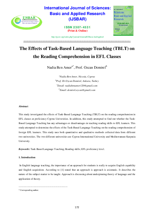 Pdf The Effects Of Task Based Language Teaching Tblt On The Reading