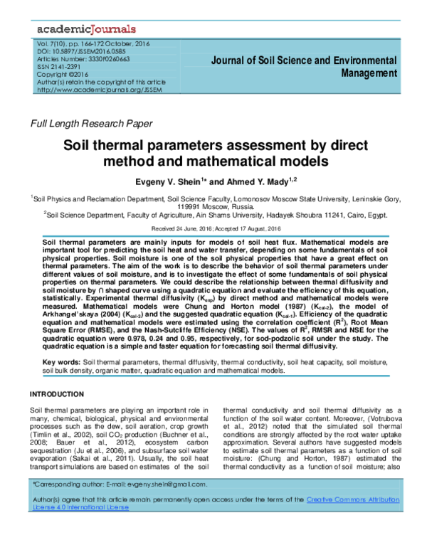 (PDF) Soil thermal parameters assessment by direct method and ...