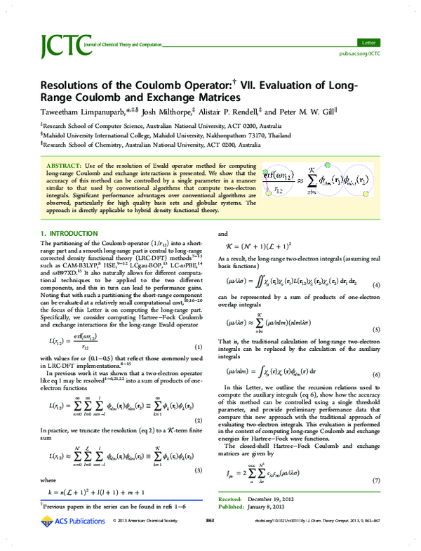 (PDF) Resolutions of the Coulomb Operator: VII. Evaluation of Long ...