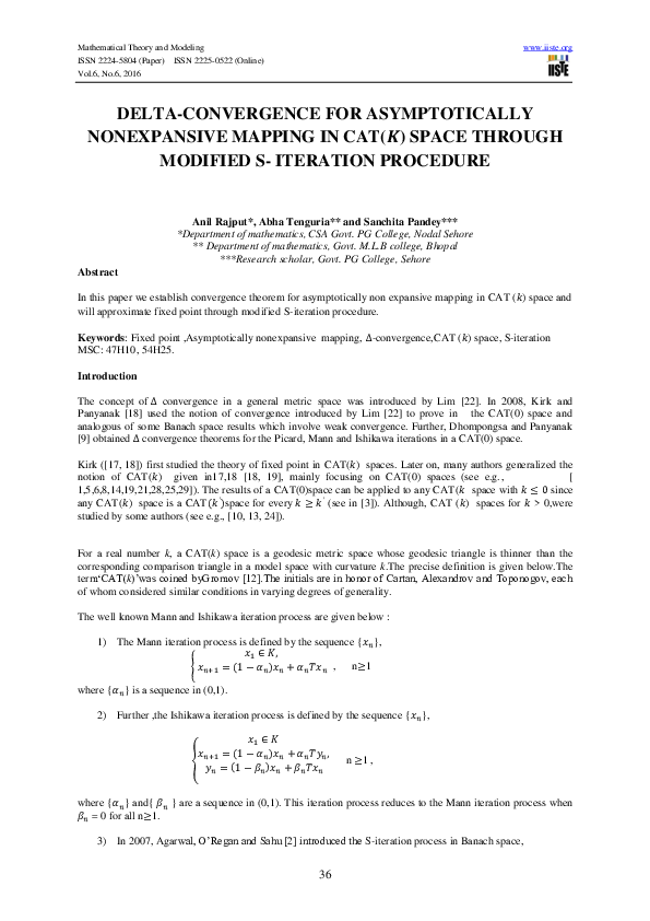 Pdf Delta Convergence For Asymptotically Nonexpansive Mapping In Catk Space Through Modified