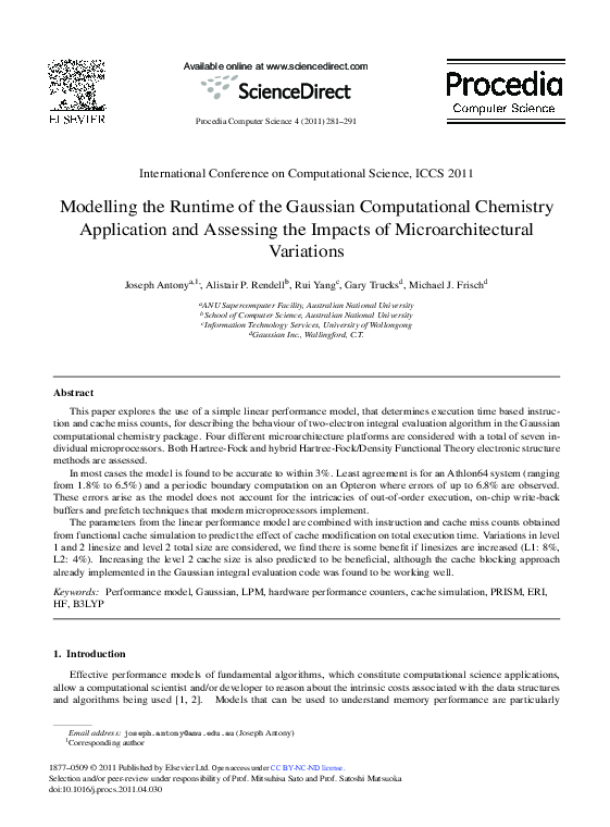 (PDF) Modelling the Runtime of the Gaussian Computational Chemistry Application and Assessing ...