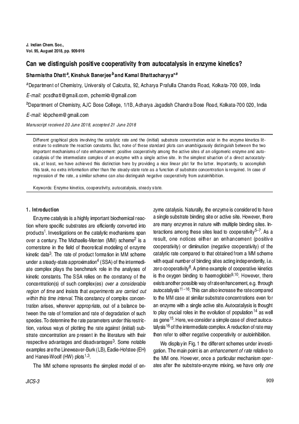 (PDF) Can we distinguish positive cooperativity from autocatalysis in ...