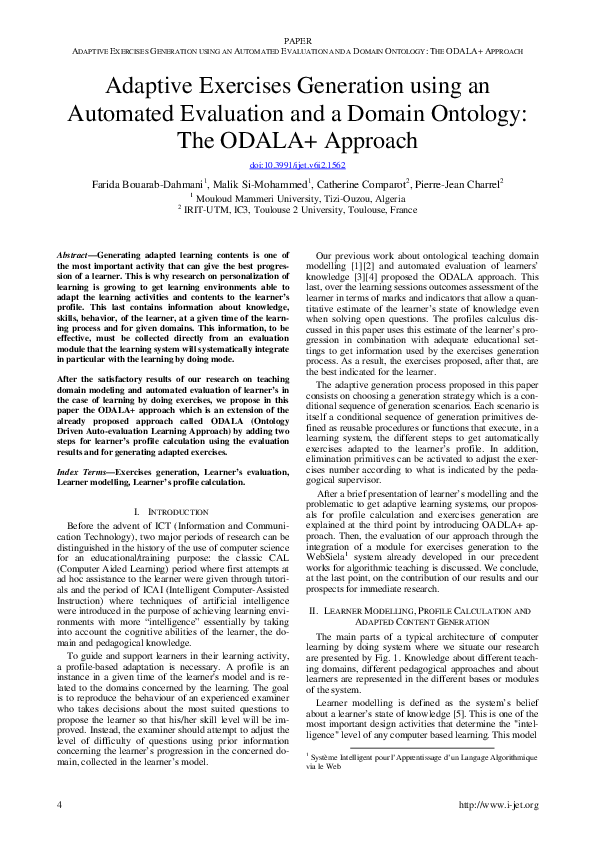(PDF) Adaptive Exercises Generation Using an Automated Evaluation and a Domain Ontology: The ...