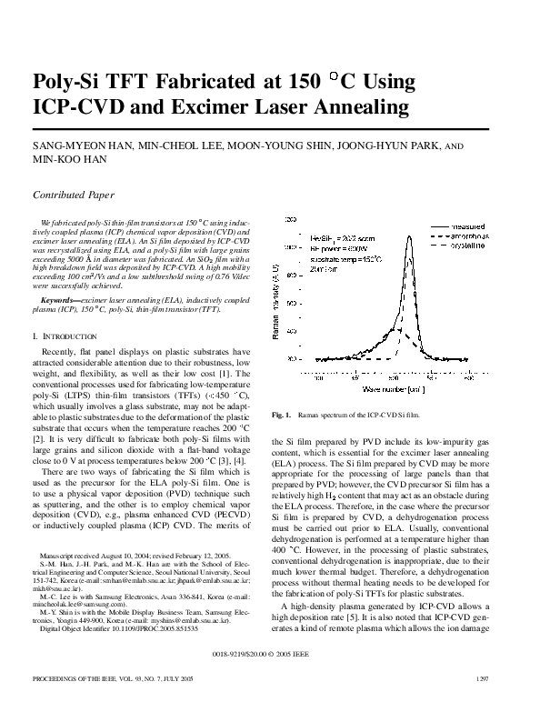 (PDF) Poly-Si TFT Fabricated at 150 deg C Using ICP-CVD and Excimer ...