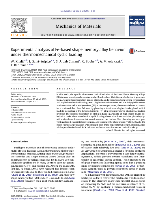 (PDF) Experimental analysis of Fe-based shape memory alloy behavior ...