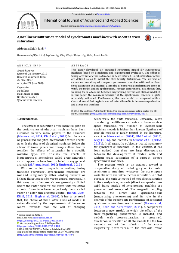 Pdf A Nonlinear Saturation Model Of Synchronous Machines With Account Cross Saturation