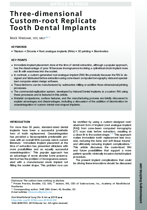 (PDF) Three-Dimensional Custom-Root Replicate Tooth Dental Implants