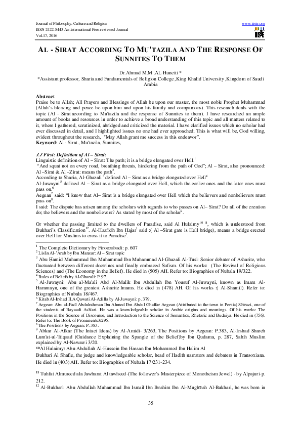 (PDF) Al - Sirat According to Mu'Tazila and the Response of Sunnites to ...