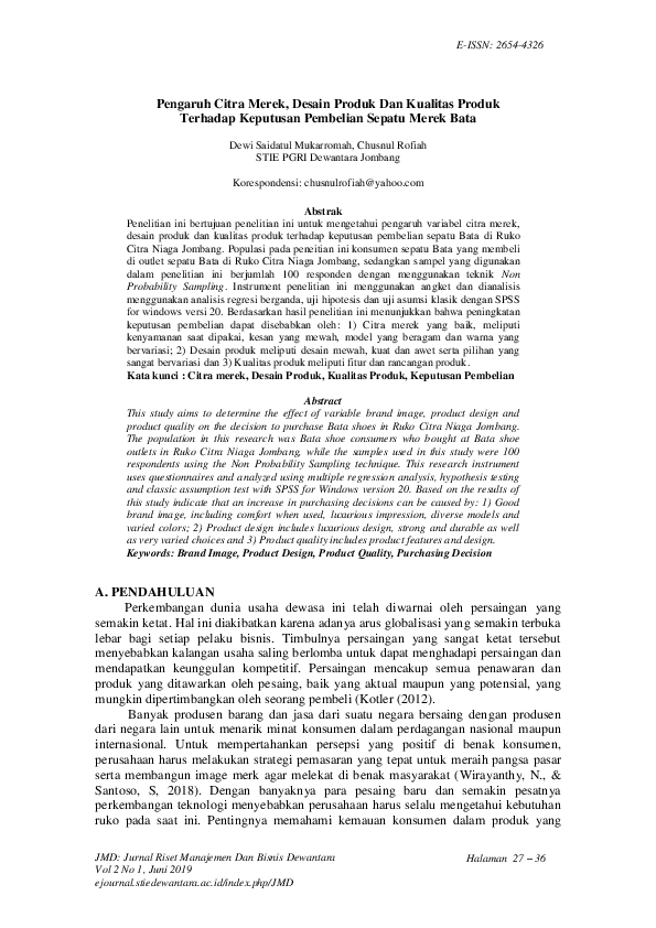(PDF) “Pengaruh Citra Merek, Desain Produk, Dan Kualitas Produk Terhadap Keputusan Pembelian ...