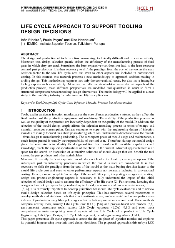 (PDF) Life Cycle Approach to Support Tooling Design Decisions