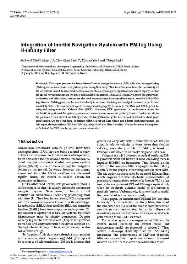 (PDF) Integration of Inertial Navigation System with EM-log Using H ... (PDF) Integration of Inertial Navigation System with EM-log Using H ...