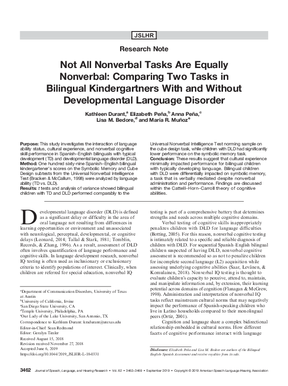 (PDF) Not All Nonverbal Tasks Are Equally Nonverbal: Comparing Two ...