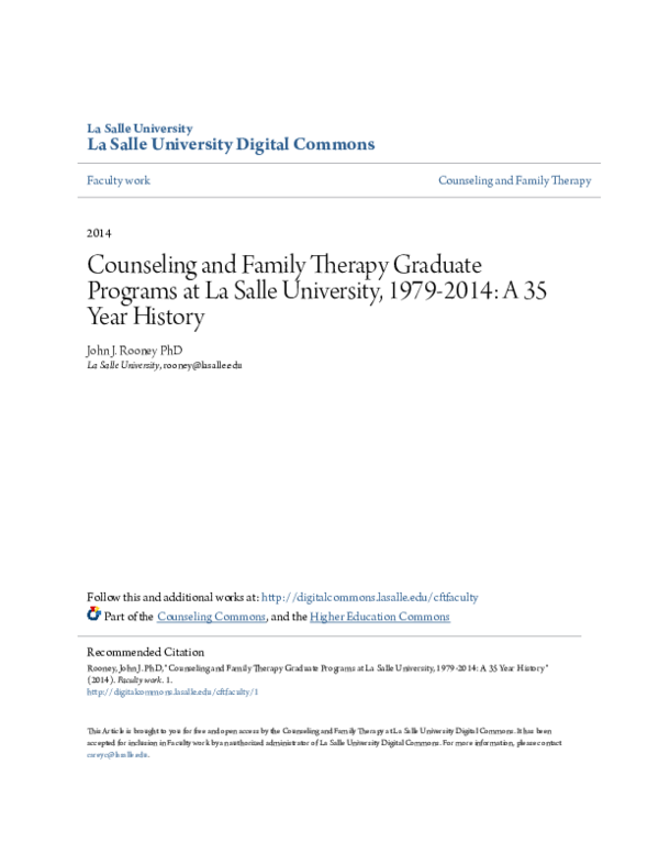 (PDF) Counseling and Family Therapy Graduate Programs at La Salle ...