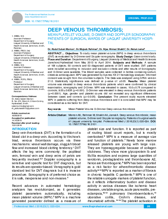 Pdf Deep Venous Thrombosis