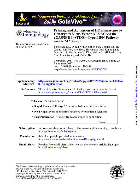 (PDF) Priming and Activation of Inflammasome by Canarypox Virus Vector ...