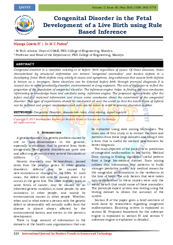 (PDF) Congenital Disorder in the Fetal Development of a Live Birth using Rule Based Inference