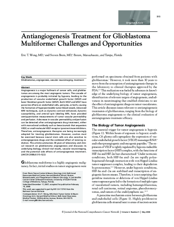 (PDF) Antiangiogenesis Treatment for Glioblastoma Multiforme: Challenges and Opportunities