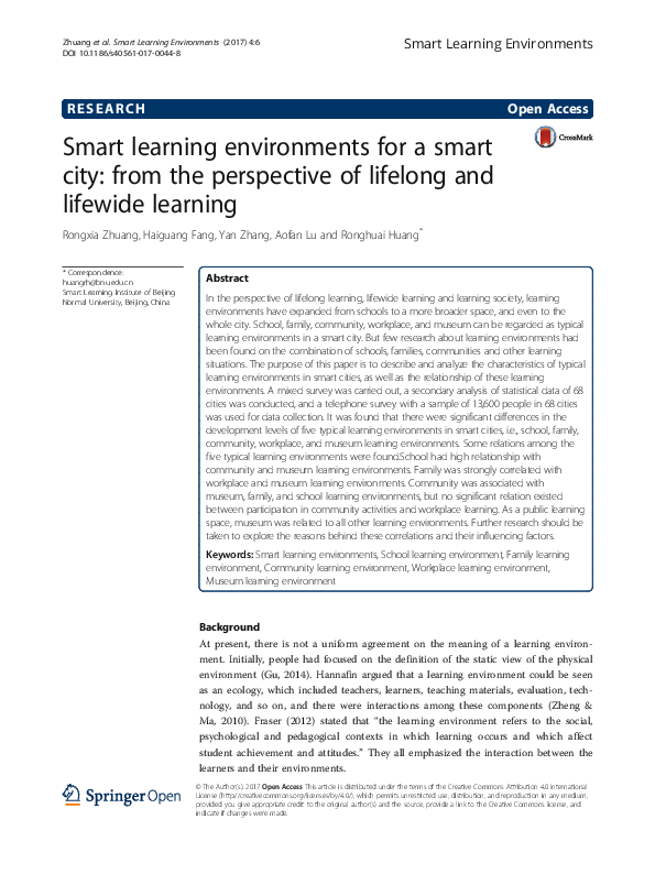 (PDF) Smart learning environments for a smart city: from the ...