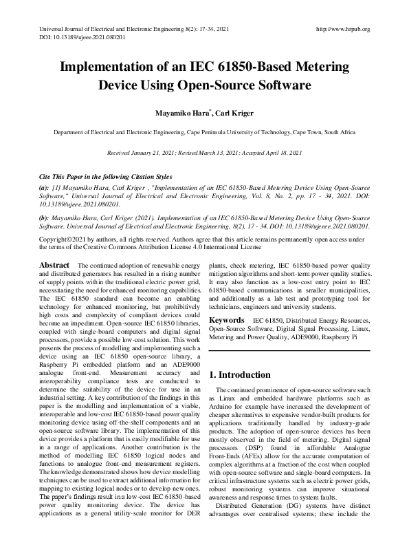 Pdf Implementation Of An Iec 61850 Based Metering Device Using Open