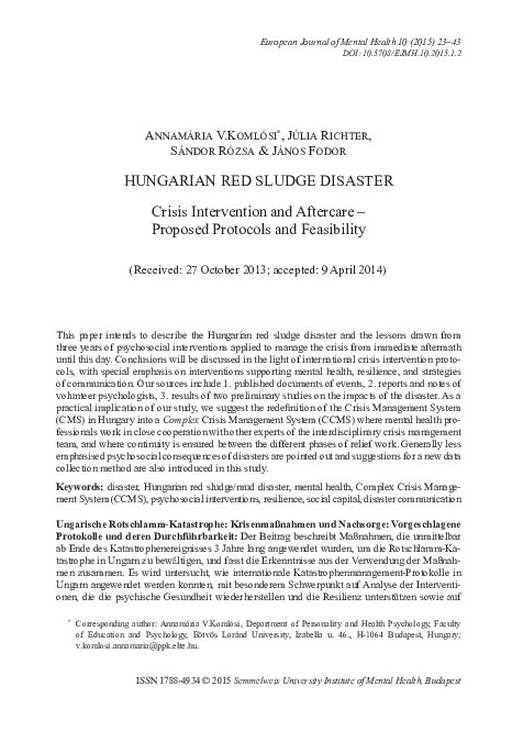 (PDF) Hungarian Red Sludge Disaster: Intervention Insights