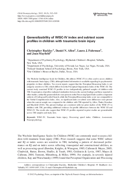 (PDF) Generalizability of WISC-IV index and subtest score profiles in ...