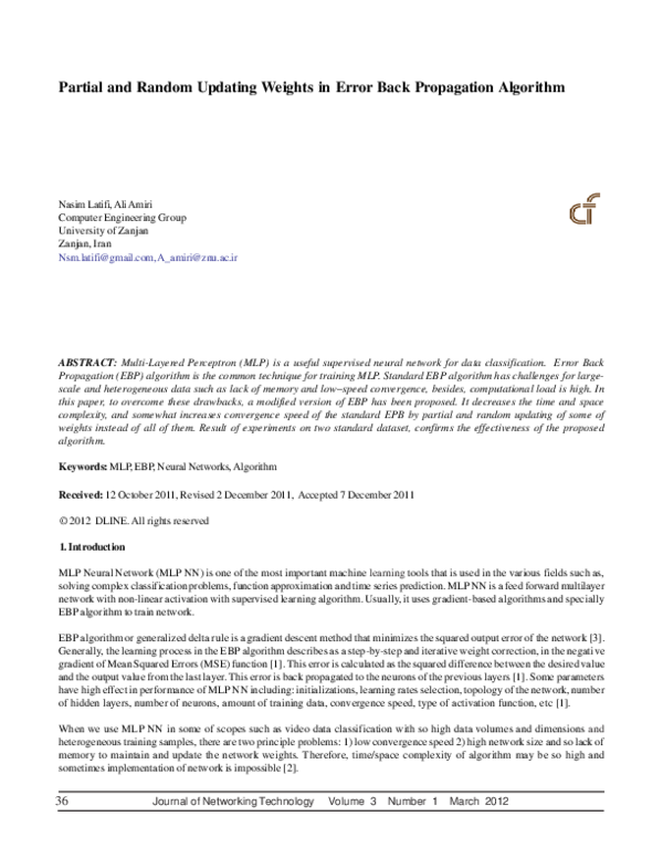 Pdf Partial And Random Updating Weights In Error Back Propagation Algorithm 4363