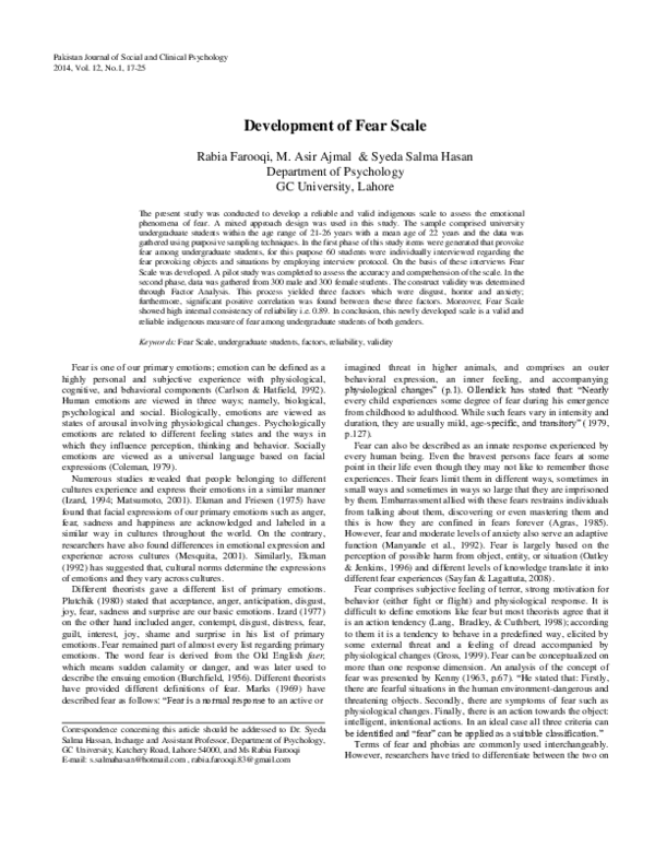 (PDF) Development of Fear Scale
