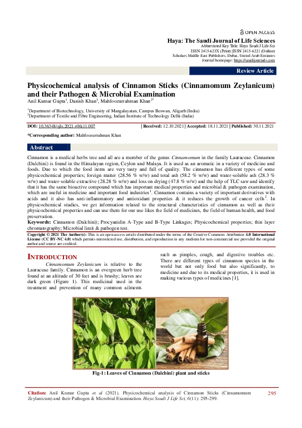 (PDF) Physicochemical analysis of Cinnamon Sticks (Cinnamomum ...