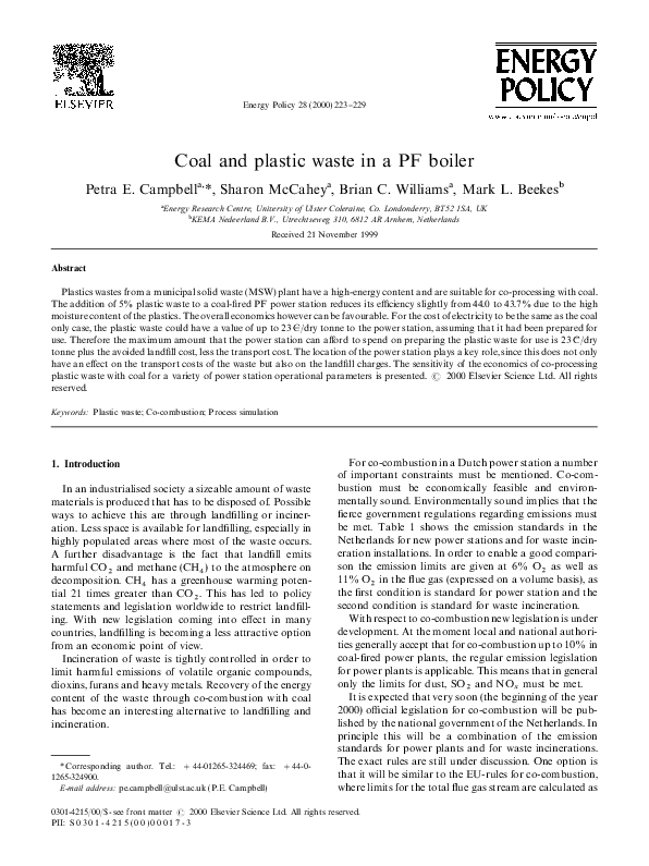 (PDF) Coal and plastic waste in a PF boiler